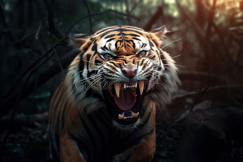 A Fierce and Terrifying Tiger in the Forest. Wildlife Animals Stock ...