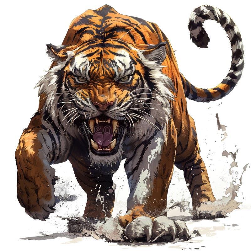 Fierce Tiger Charging through Water in a Vibrant Jungle Setting at Dawn ...