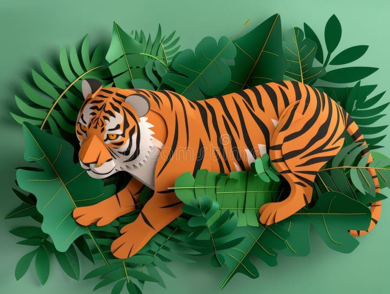 Fierce Tiger Flat Design Side View Jungle Theme 3D Render Stock ...