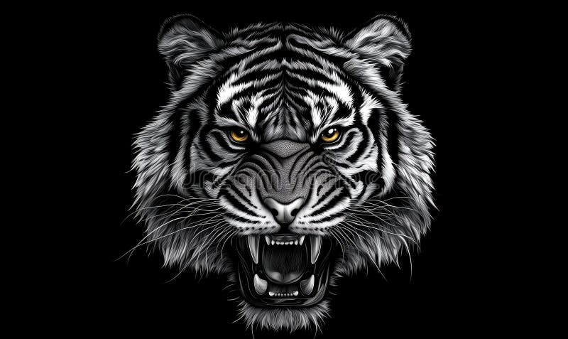 Fierce Tiger Head Illustration with Detailed Features and Intense ...