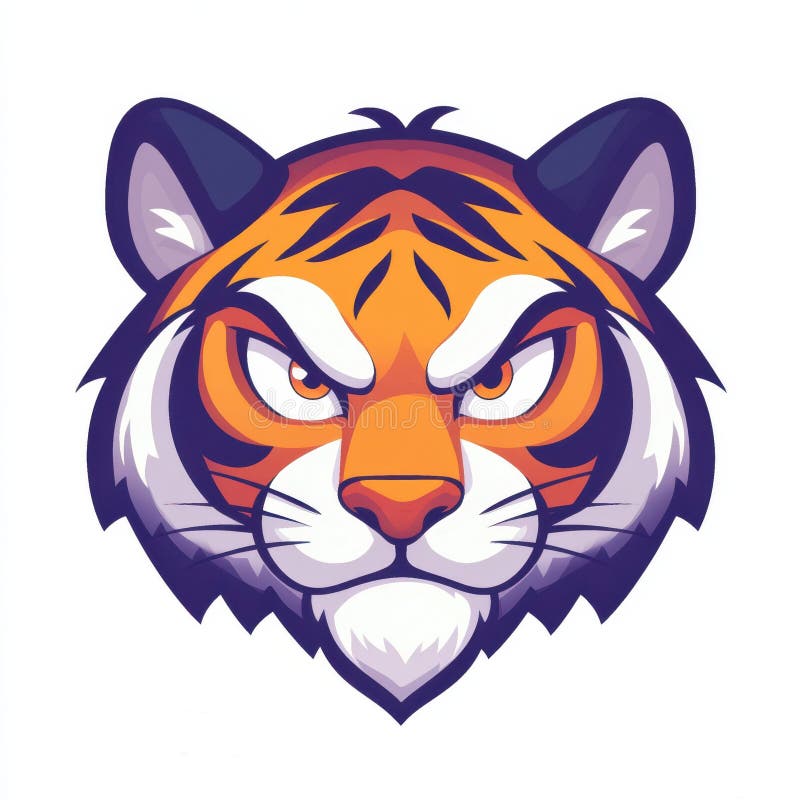Fierce Tiger Head Mascot Logo Design Orange and Purple Stock ...