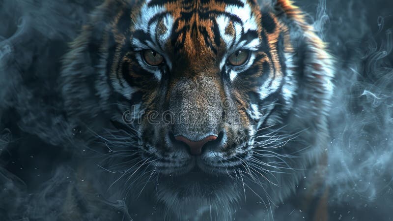 Fierce Tiger Prowling through Mist in a Dense Forest at Dawn Stock ...