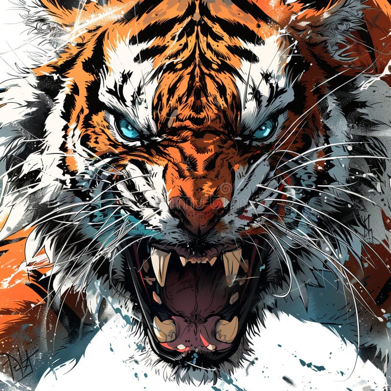 Fierce Tiger Roaring with Intensity in a Dynamic Digital Artwork ...
