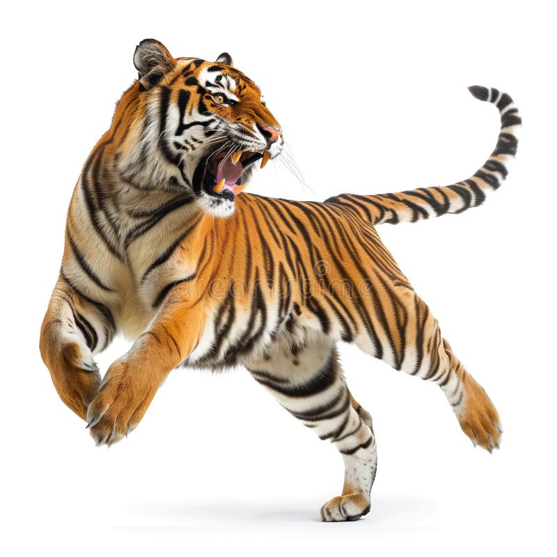 Fierce Tiger in Stride with a Menacing Roar Stock Photo - Image of ...