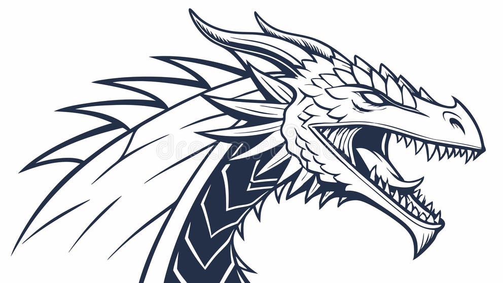Fierce Dragon Head with Spiky Crest and Determined Expression, Vector ...