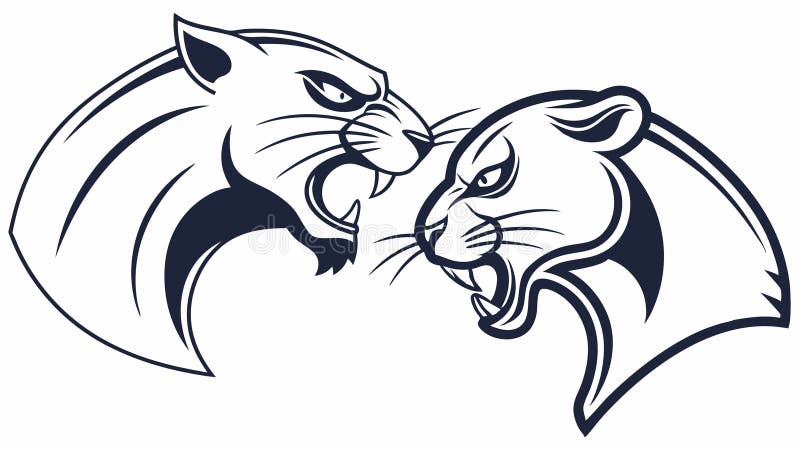 Two Panthers Roaring, Powerful Wild Animal Illustration, Vector Design ...