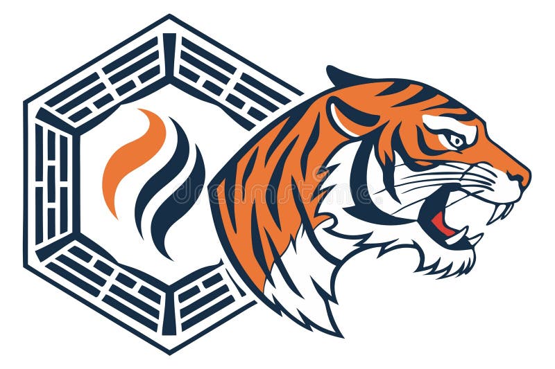 A Fierce Vector Tiger Head in Side View, Its Face a Pattern of Bold ...