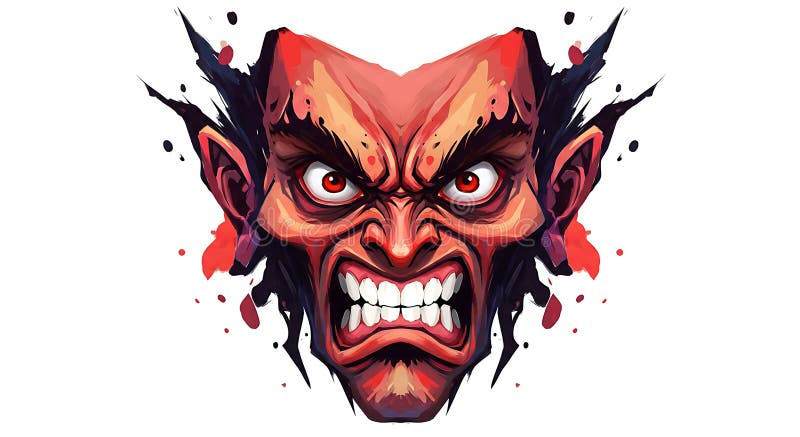Fierce and Vivid Illustration Featuring an Exaggerated Demonic Face ...