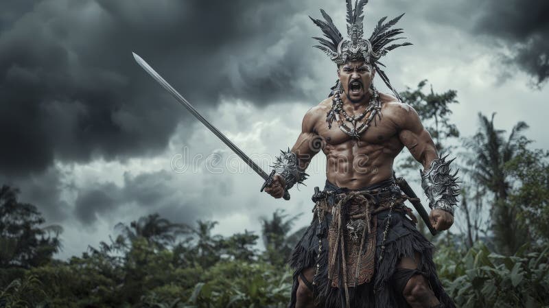 Warrior Battle Scene Jungle Environment Action Image Dramatic ...