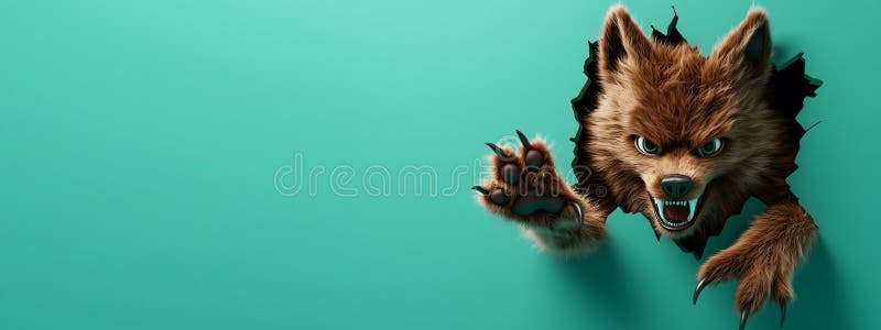 Fierce WereWolf Bursting through Wall on Teal Background, Design Banner ...