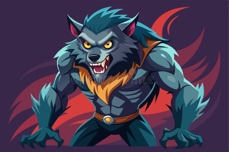 A Fierce Werewolf Character with Exaggerated Muscular Features and a ...