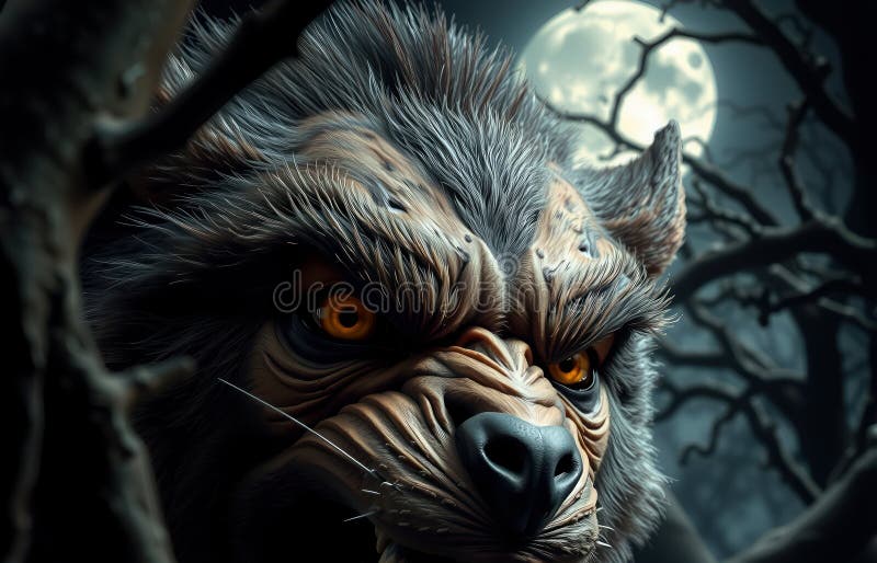Werewolf with Glowing Eyes Under Full Moon. AI Generation Stock Image ...