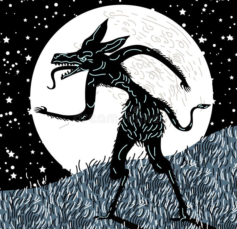 Werewolf Howling Under the Full Moon in Dark Forest Stock Illustration ...