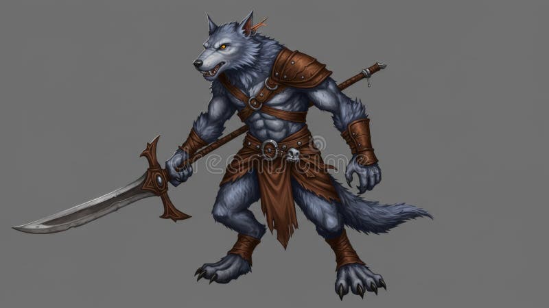 Werewolf Warrior with Greatsword Stock Illustration - Illustration of ...