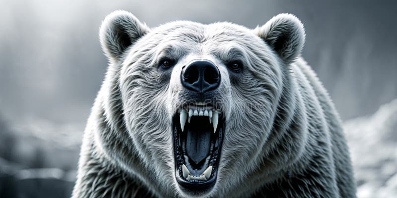 A Fierce White Bear Roaring with Aggressive Sharp Teeth Displayed Stock ...