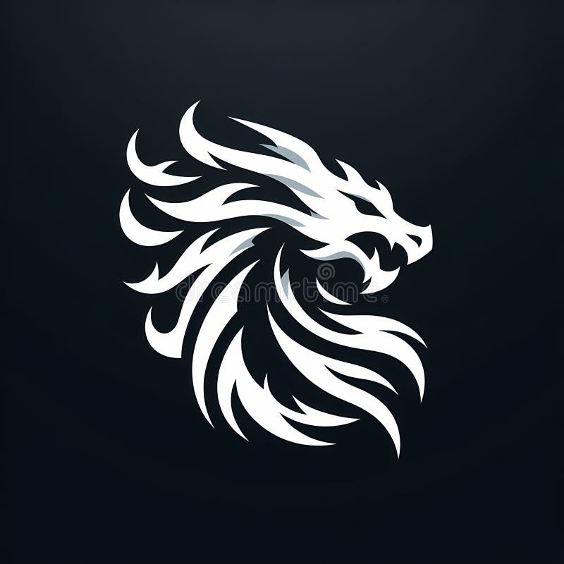 A Fierce White Dragon Head Logo, Ready To Attack, Sharp and Angular ...