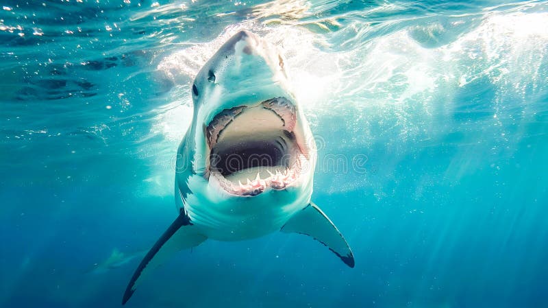 Fierce White Shark with Its Jaws Open and Razor Sharp Teeth Showing ...