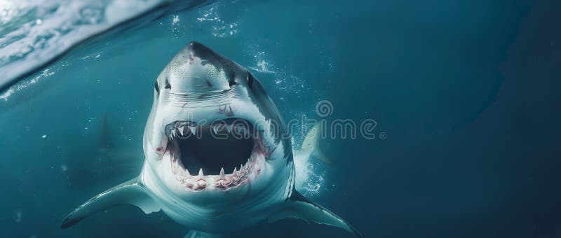 Fierce White Shark with Its Massive Open Mouth and Razor Sharp Teeth ...