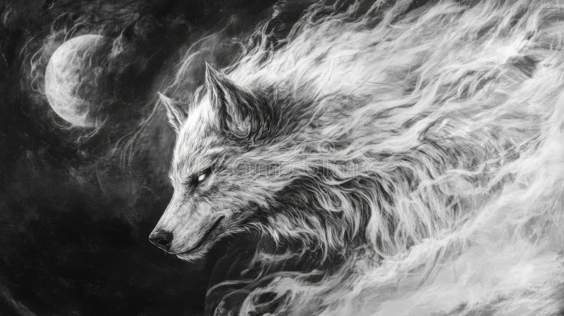 Fierce White Wolf in a Cosmic Nightscape Stock Illustration ...