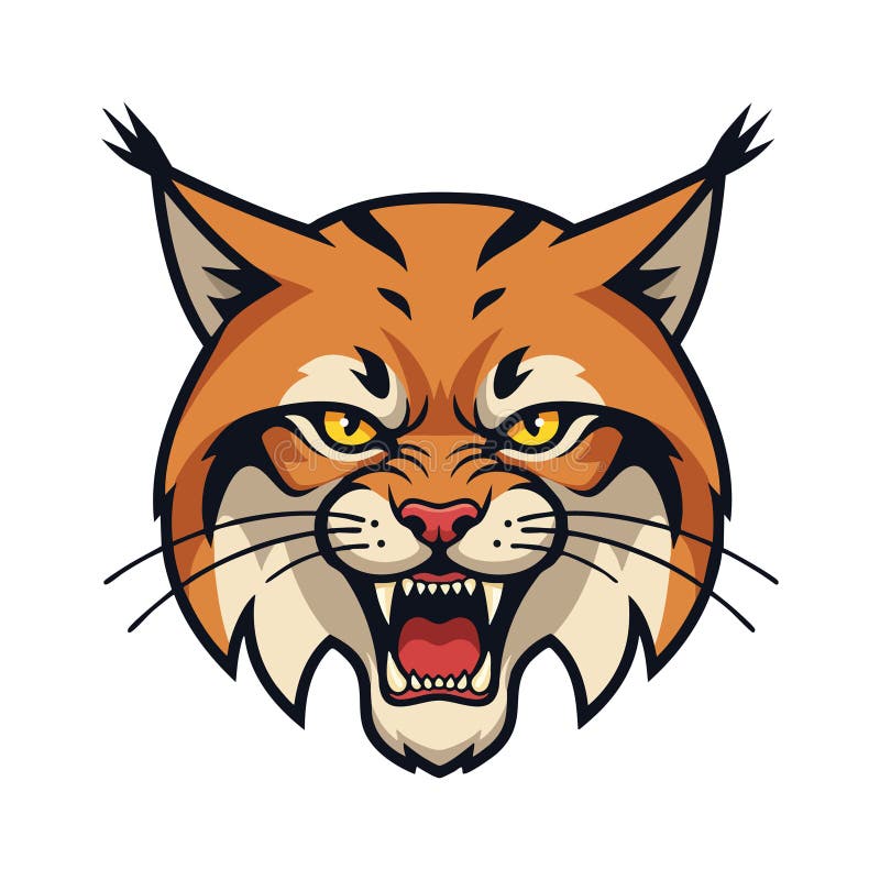 Fierce Wild Bobcat Head Snarling with Sharp Teeth and Intense Yellow ...