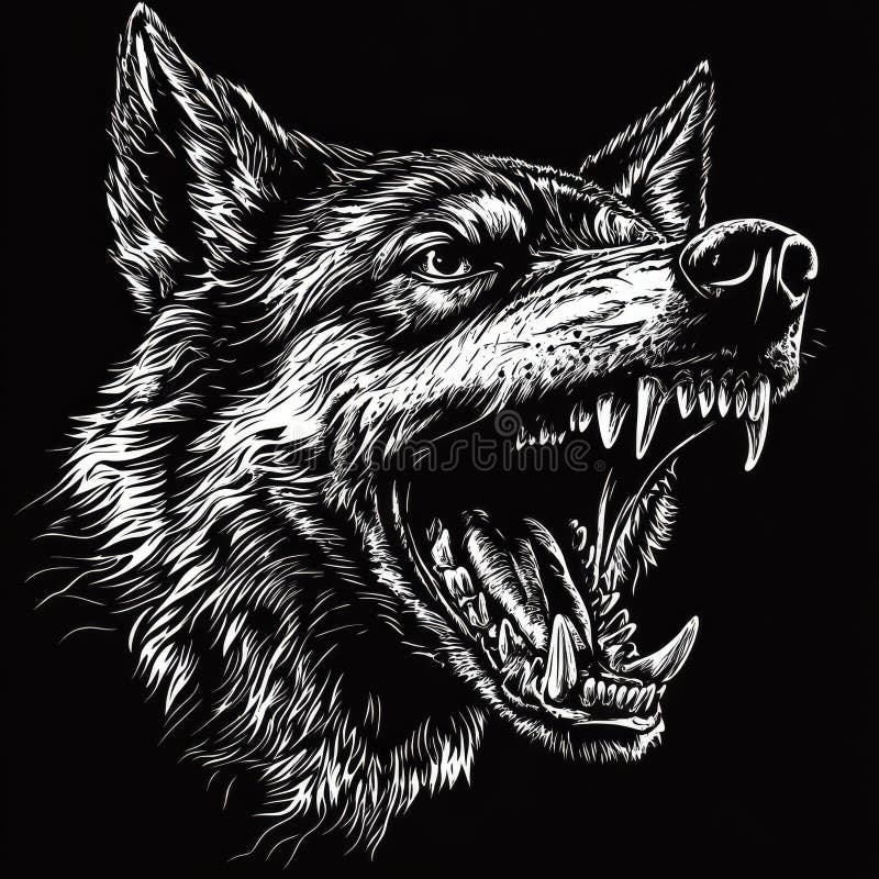 Fierce Wild Dog Head Growling, Sharp Teeth Exposed, Symbolizing ...