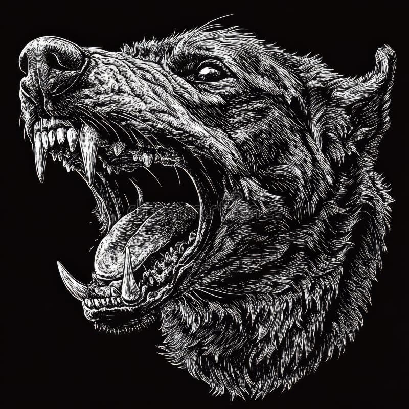 Fierce Wild Dog Head Growling, Sharp Teeth Exposed, Symbolizing ...
