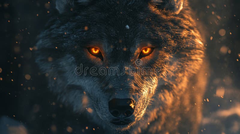 Fierce Wolf with Glowing Eyes in Snowy Night Stock Illustration ...