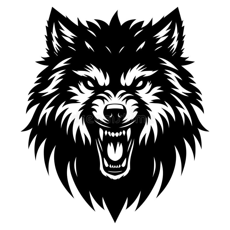 Fierce Wolf Head Illustration Vector, Black and White, Isolated on ...