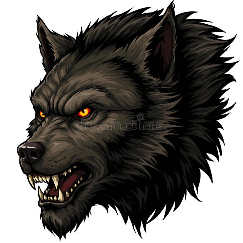 Fierce Wolf Illustration with a Snarling Expression. Dark Fur ...