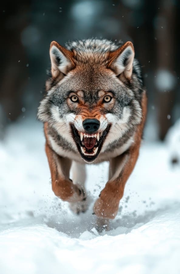 Fierce Wolf Running through Snowy Landscape Stock Illustration ...