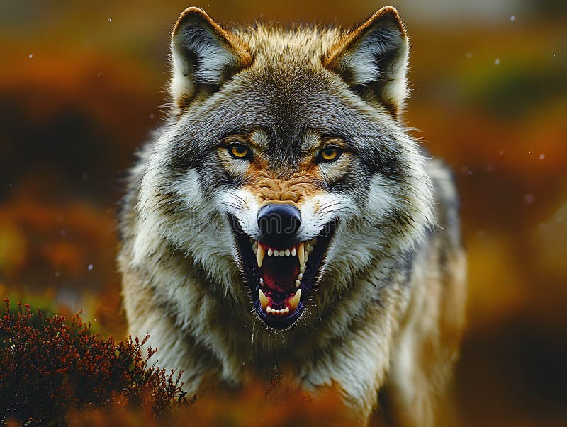 Fierce Wolf Snarling in Lush Forest Setting. Stock Illustration ...