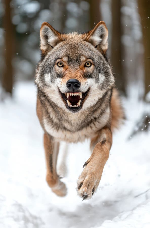 Fierce Wolf in Snowy Forest Stock Illustration - Illustration of cold ...