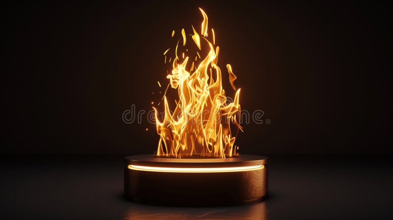 Fiery Abstract Flame Atop Dark Platform Glowing Orange and Gold Hues in ...