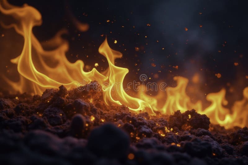 Fiery Abstract Flames Dance Across a Darkened Canvas, Burning Embers ...