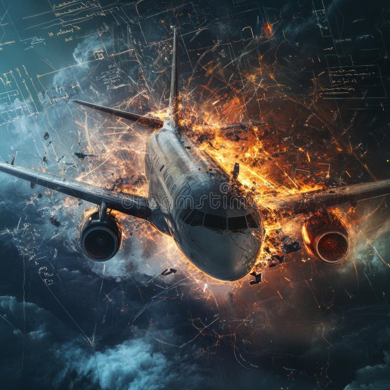 Fiery Airplane in Mid-explosion with Technical Diagrams Stock Image ...