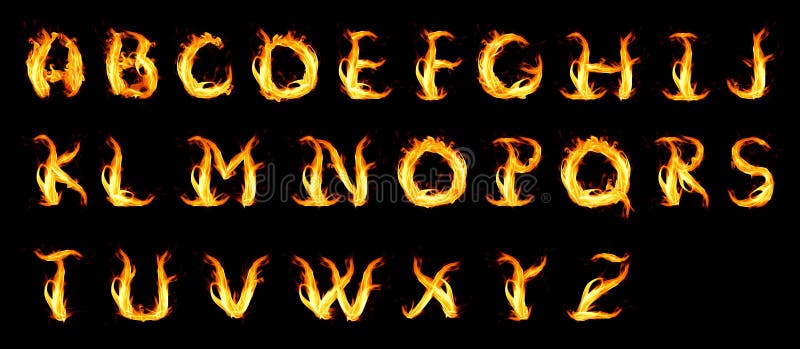 Tattoo Fire Font Flame Alphabet Fiery Letters Burning Abc Stock