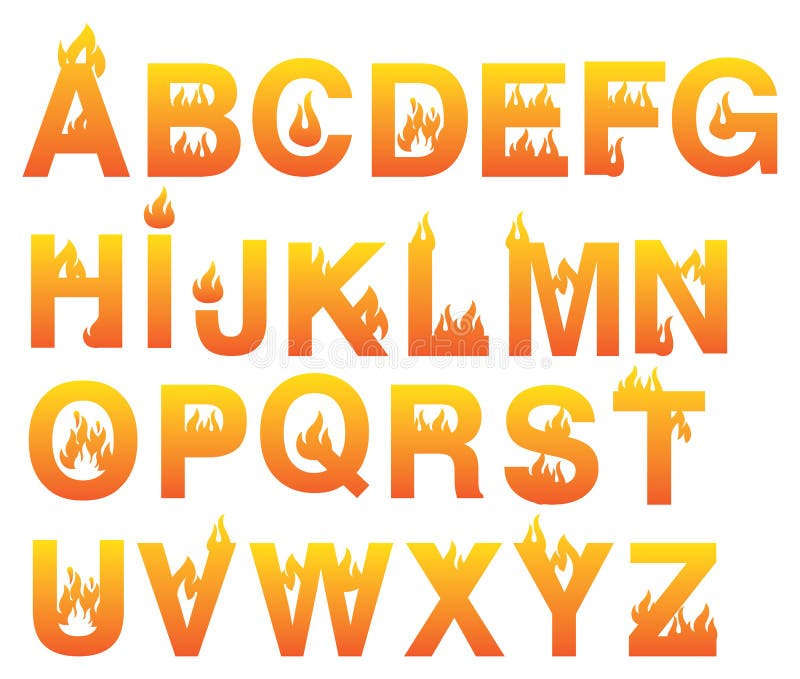 Red fiery letters, set stock illustration. Illustration of element ...