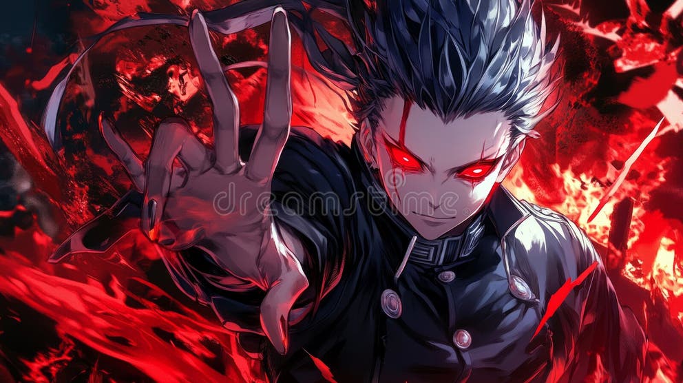 Fiery Anime Manga. Intense Eyes. Dynamic Pose Stock Illustration ...