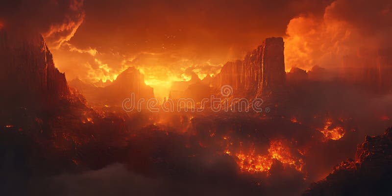 Fiery Apocalypse a Dramatic Image of a Burning Cityscape Stock ...