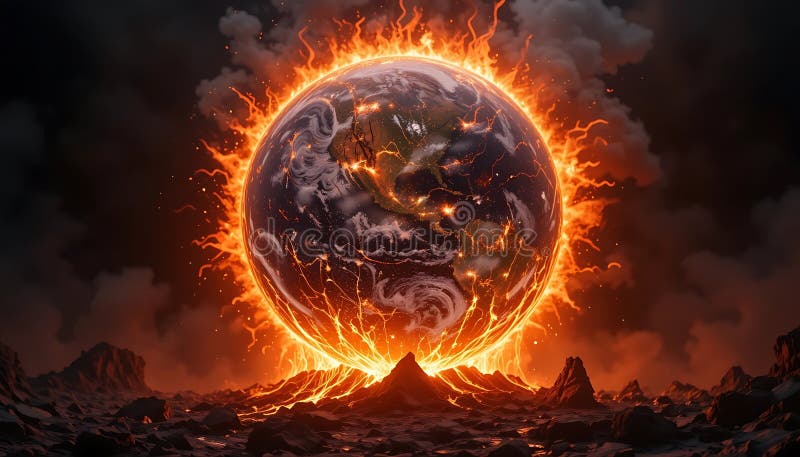 Fiery Apocalypse: Earth Engulfed in Flames, Volcanic Eruption Stock ...