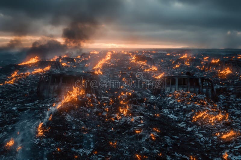 Fiery Apocalyptic Landscape with Dark Sky Stock Image - Image of ...