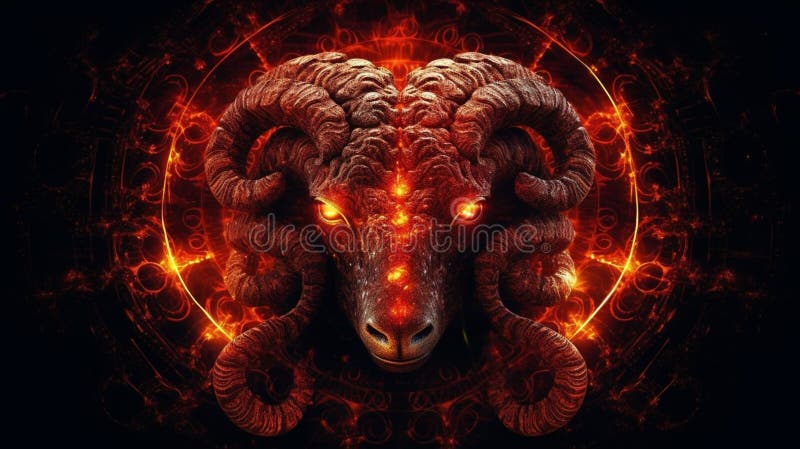 Fiery Aries Ram Symbol Ai Generated Stock Illustration - Illustration ...