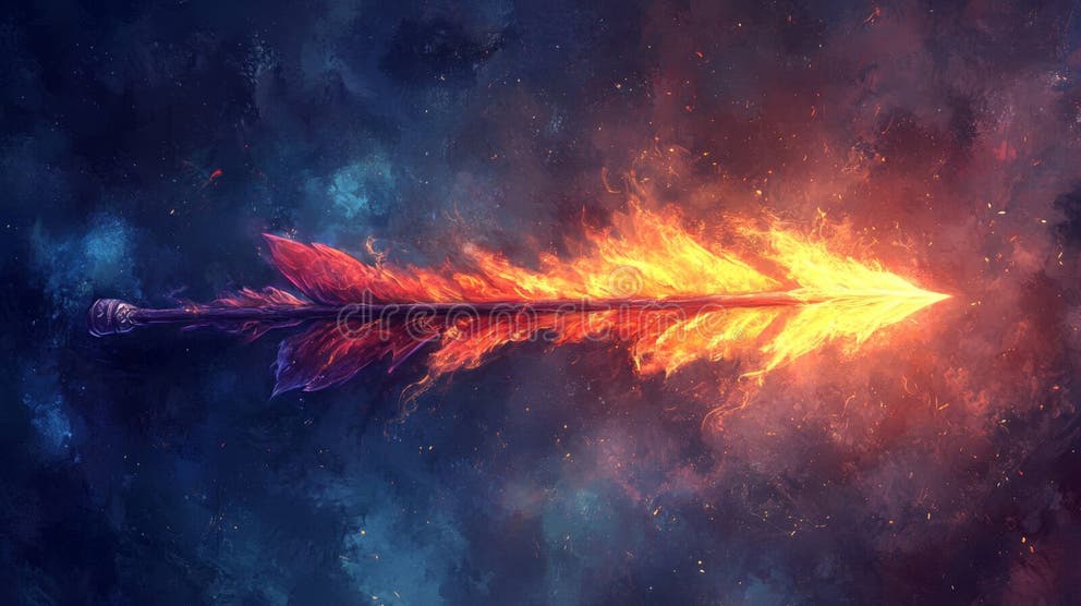 Fiery Arrow Across a Cosmic Galaxy Stock Illustration - Illustration of ...