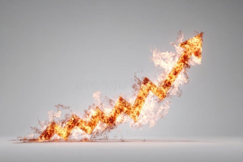 Fiery Arrow Chart Rising Upward: Burning Symbol of Growth and Success ...