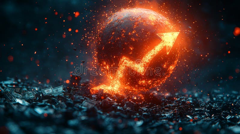 Fiery Arrow Crashing through a Glowing Globe Stock Illustration ...