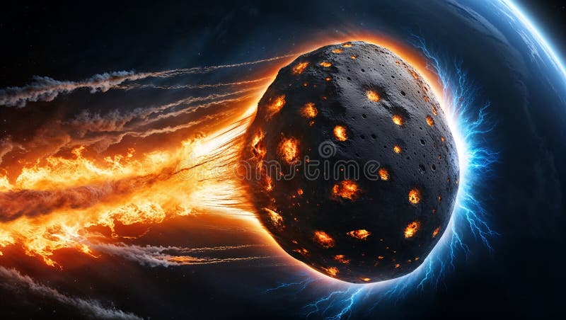 A Fiery Asteroid Breaking through the Atmosphere Stock Illustration ...