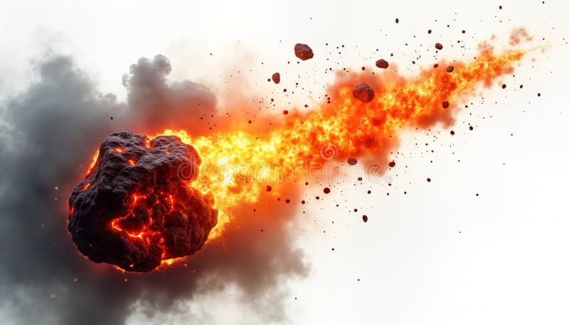 Fiery Asteroid Explodes in Space. Burning Rock Hurtles through Cosmos ...