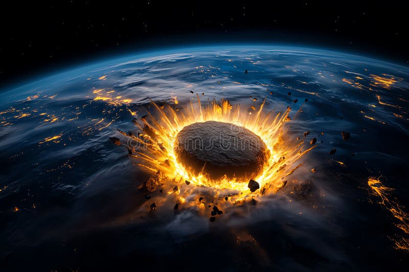 A Fiery Asteroid Impact on Earth, Creating a Massive Crater and ...