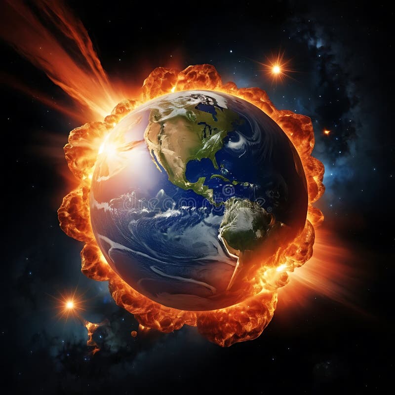 Fiery Asteroid Impact on Earth: Global Catastrophe Simulation Stock ...