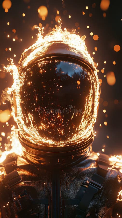 Astronaut Engulfed in Flames Against a Dark Background in a Surreal ...